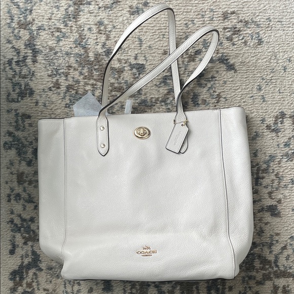 Coach | Bags | Coach Ivory Leather Tote Bag | Poshmark